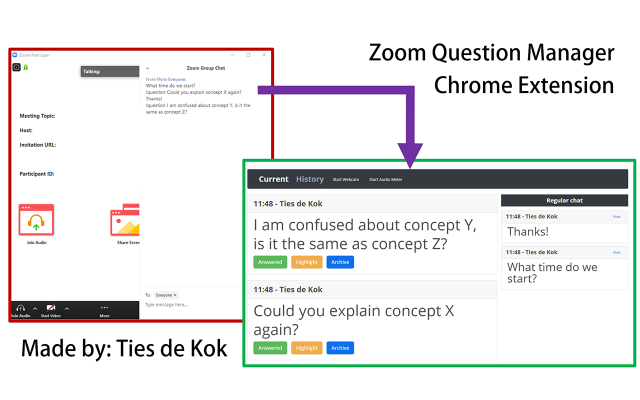 Dashboard to manage student questions in the Zoom chat - ARC